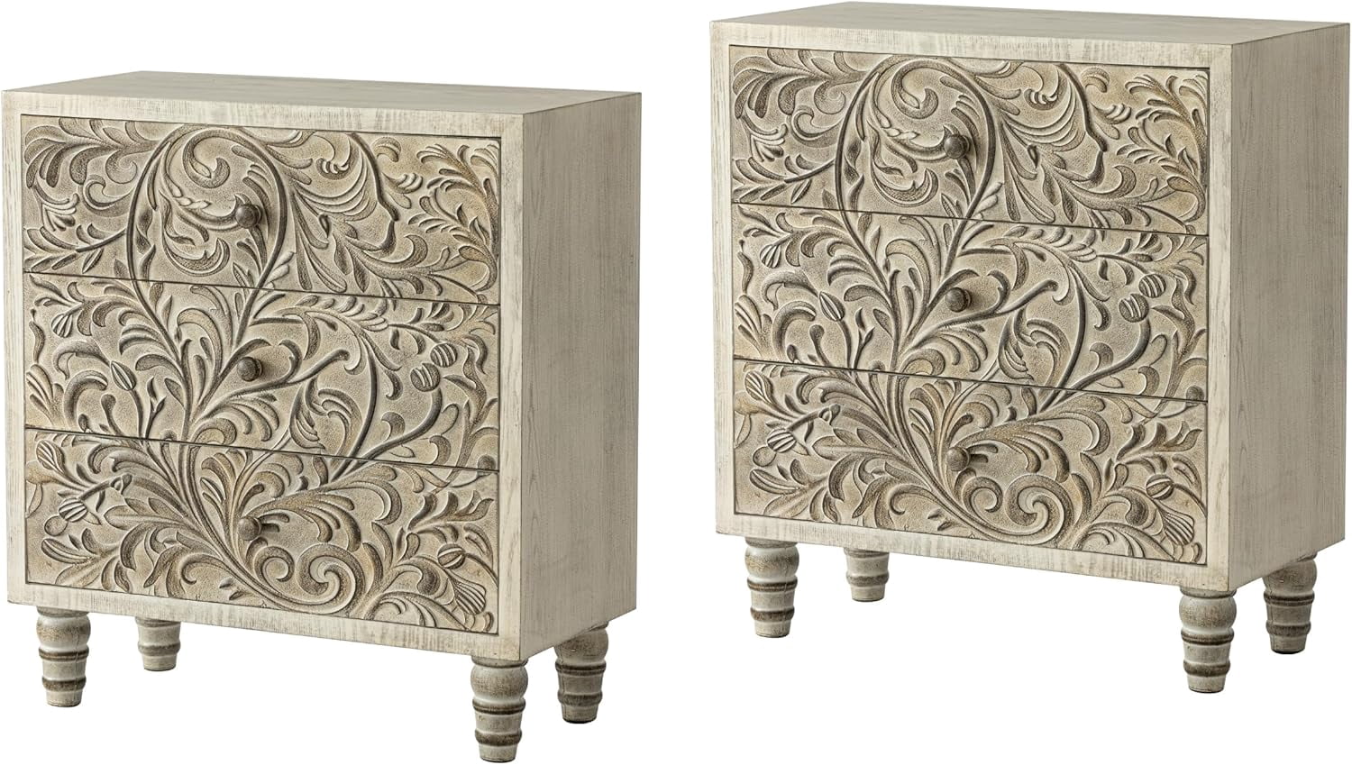 LONYKE 3 Drawer Farmhouse Dresser X 2P with Embossed Weathered Flower ...