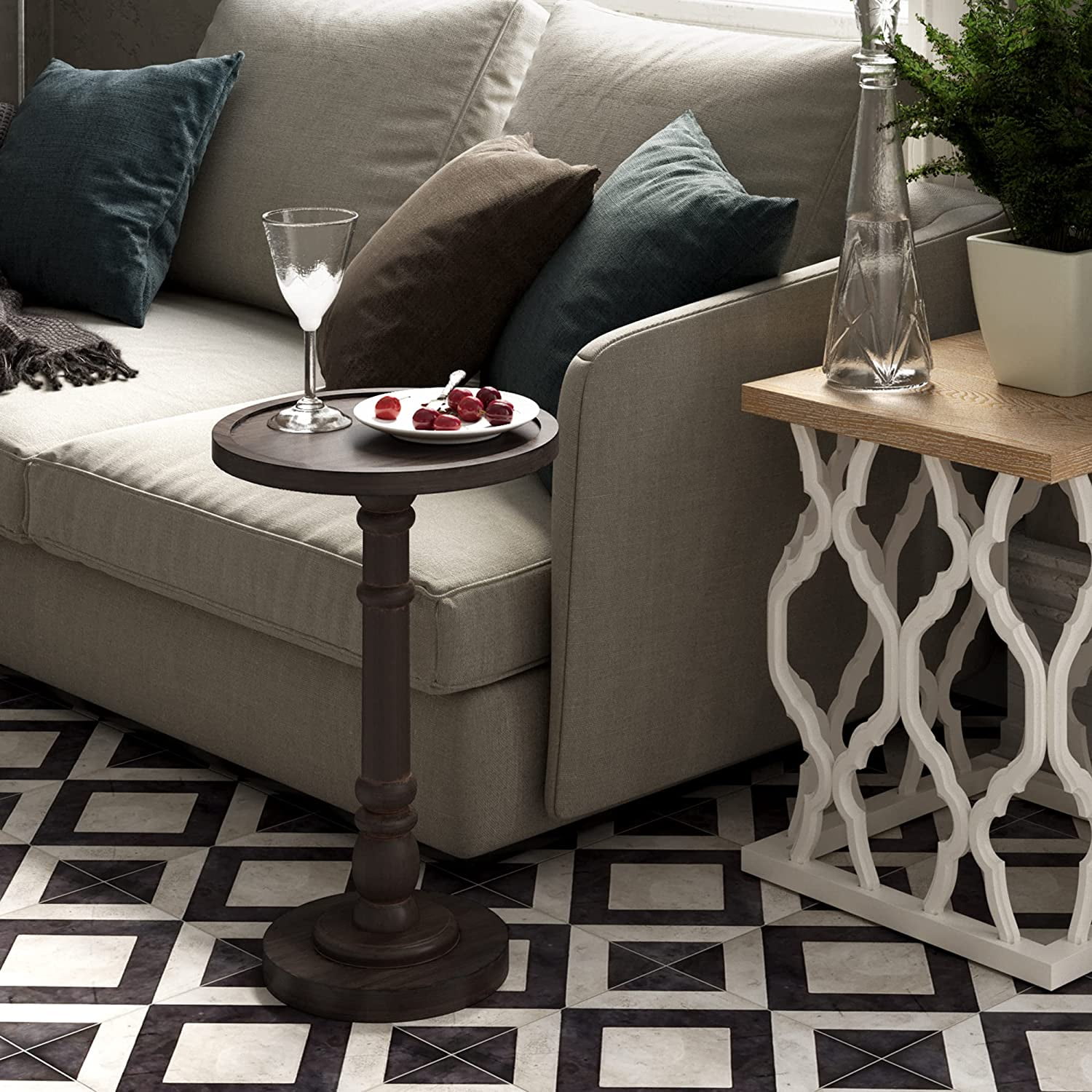 LONYKE Pedestal Small End Table, Wooden Side Table with Traditional ...