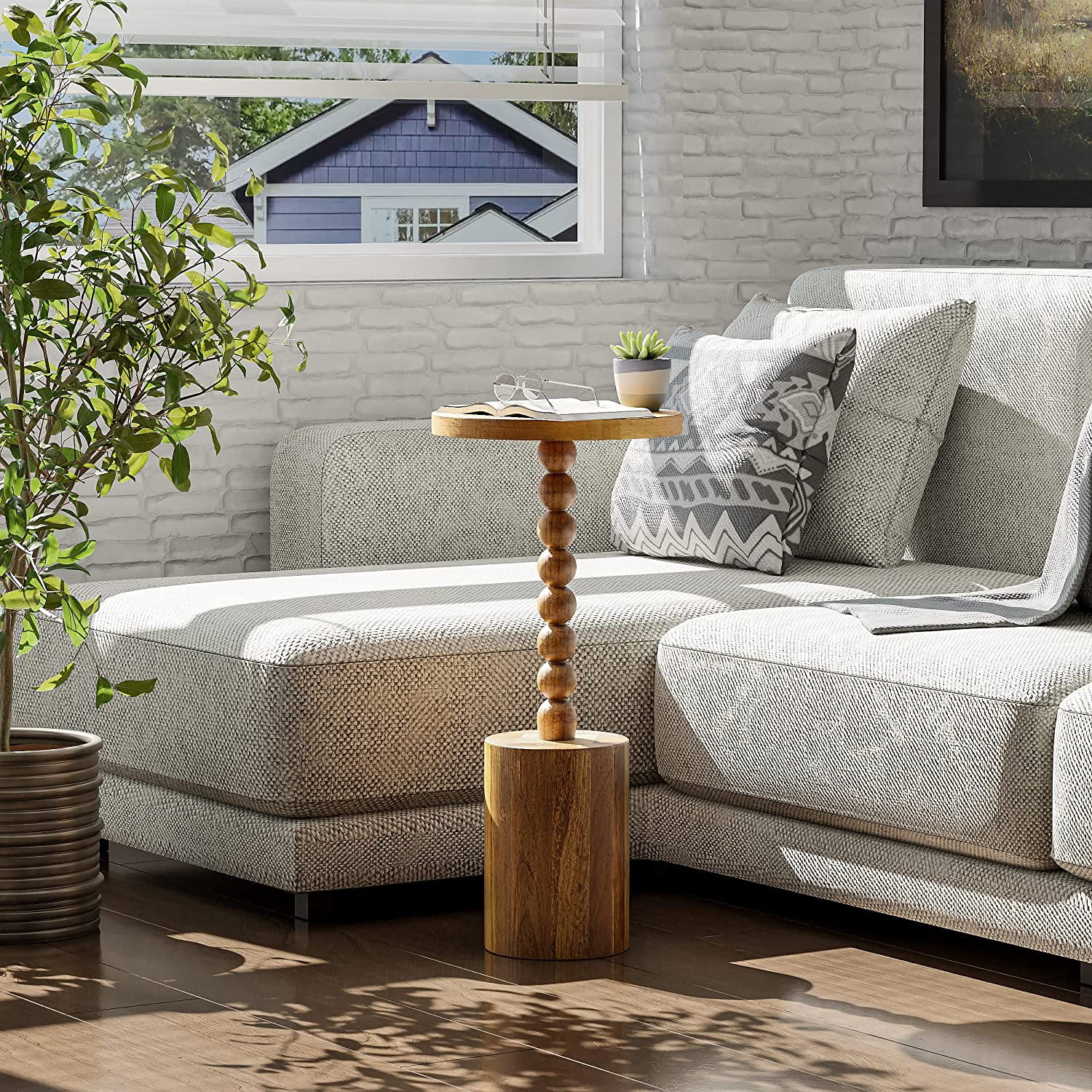 LONYKE Rustic Wood Drink Table, Round Martini Table Farmhouse Pedestal ...