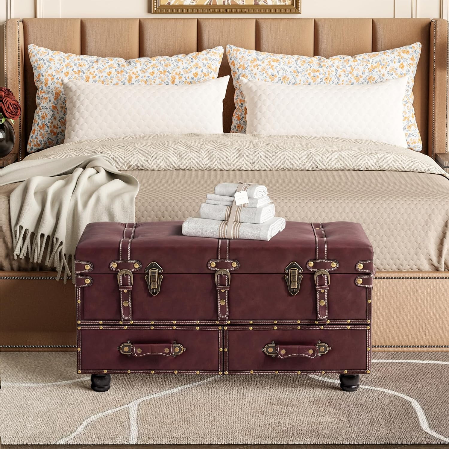 LONYKE Vintage Treasure Chest with Closure and Buckle Trunk, Farmhouse ...