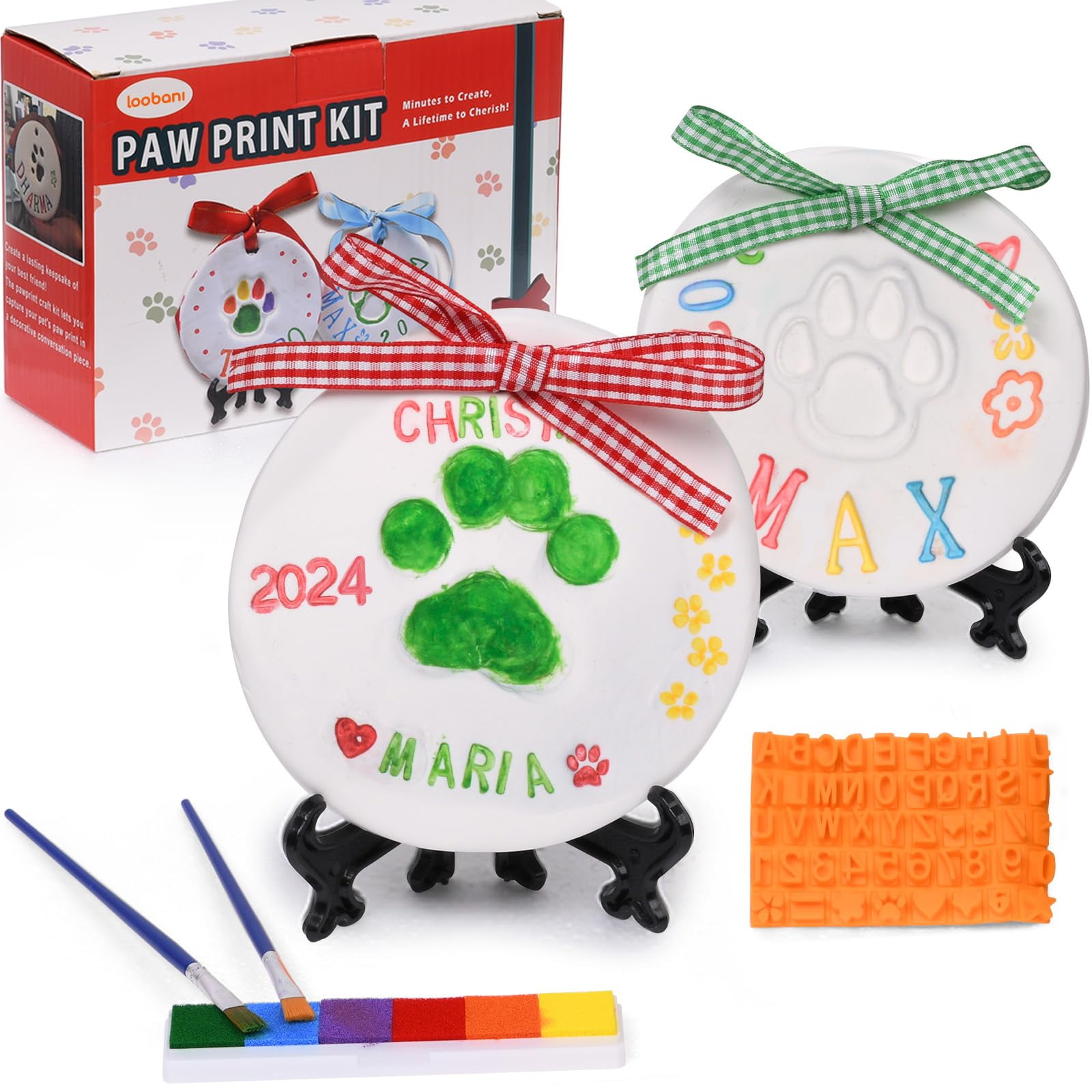 LOOBANI Dog Paw Print Ornaments Kit,DIY Pet Footprint Memorial Impression Keepsake for Puppy and ...