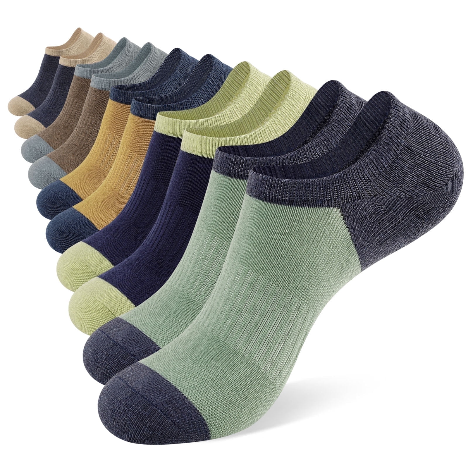 LOOIKOOS 10 Pairs No Show Socks Men, Non Slip Lightweight Low Cut Ankle Sock with Arch Support ...