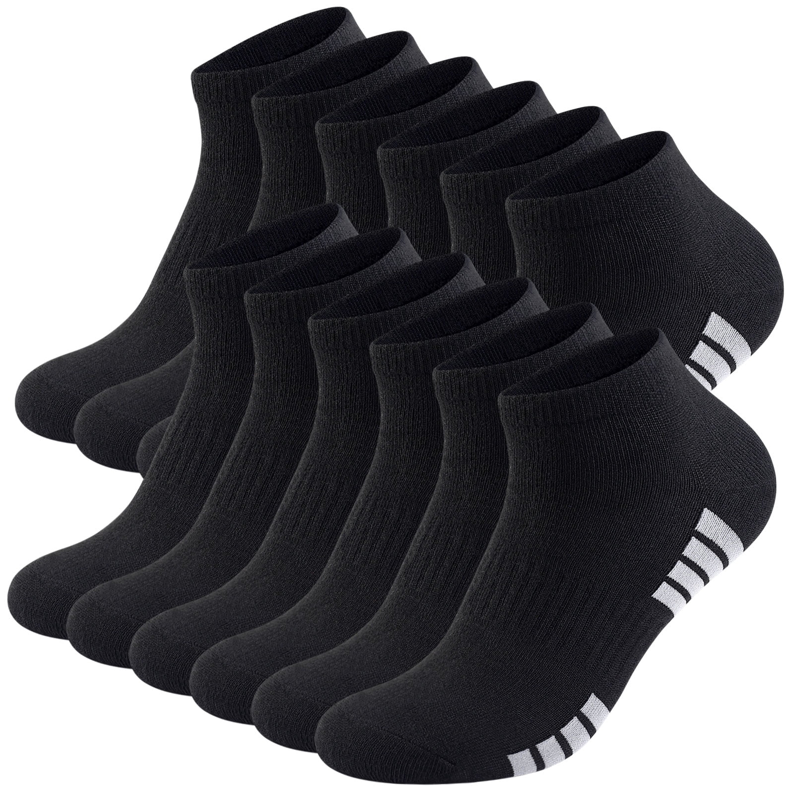 LOOIKOOS 12 Pairs Black Mens Ankle Socks, Lightweight Athletic Sports ...