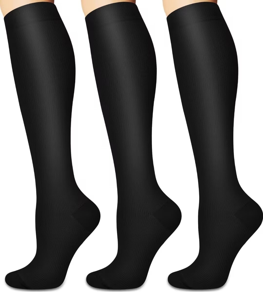 LOOIKOOS 3 Pairs Compression Socks Women and Men, Unisex Black Knee ...