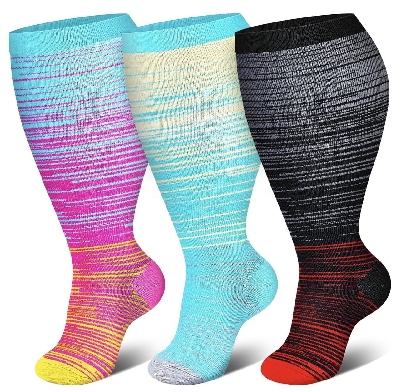 LOOIKOOS 3 Pairs Plus Size Compression Socks for Women and Men ...