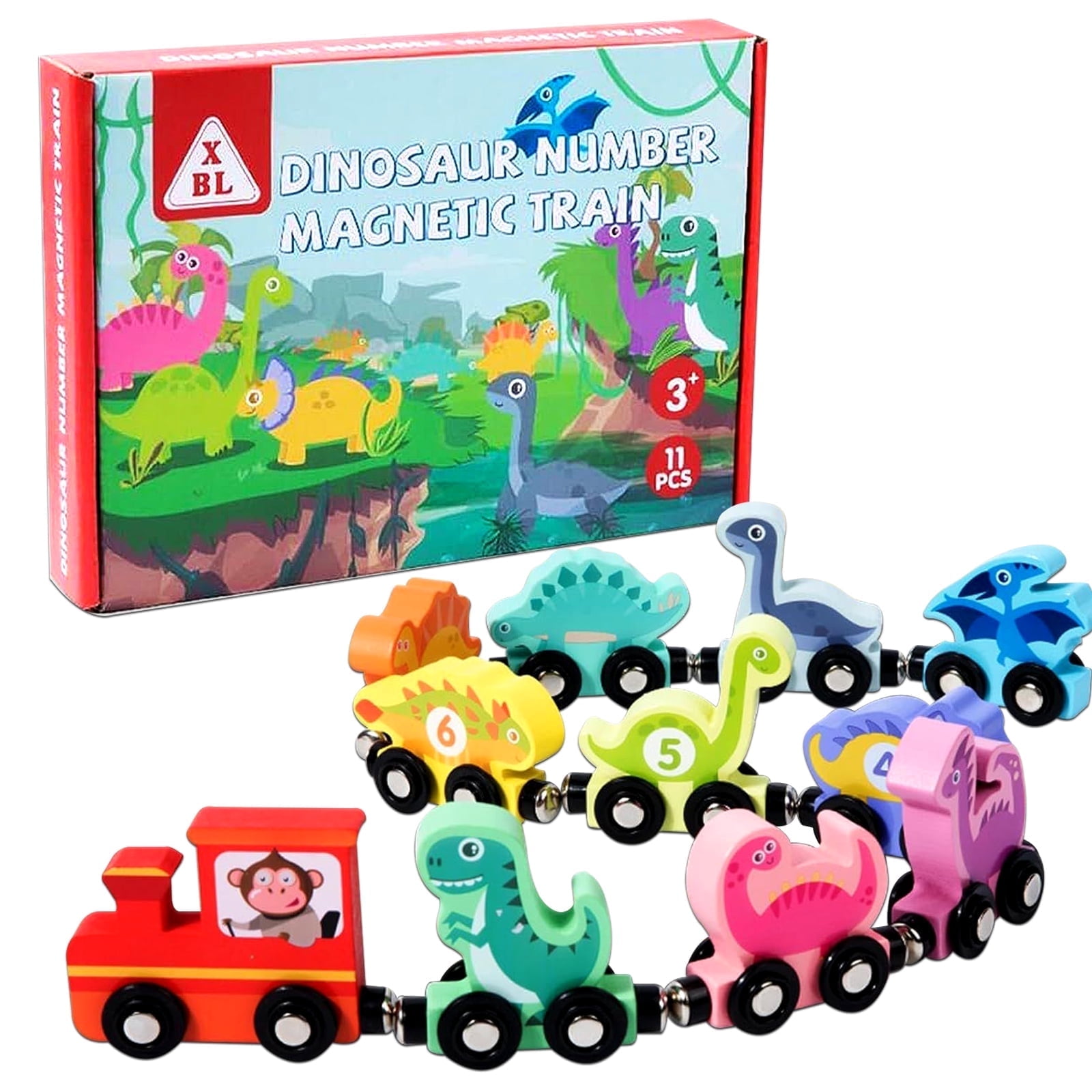 LOOIKOOS 11 Pcs Magnetic Wooden Dinosaur Train Set,Montessori Toy ...