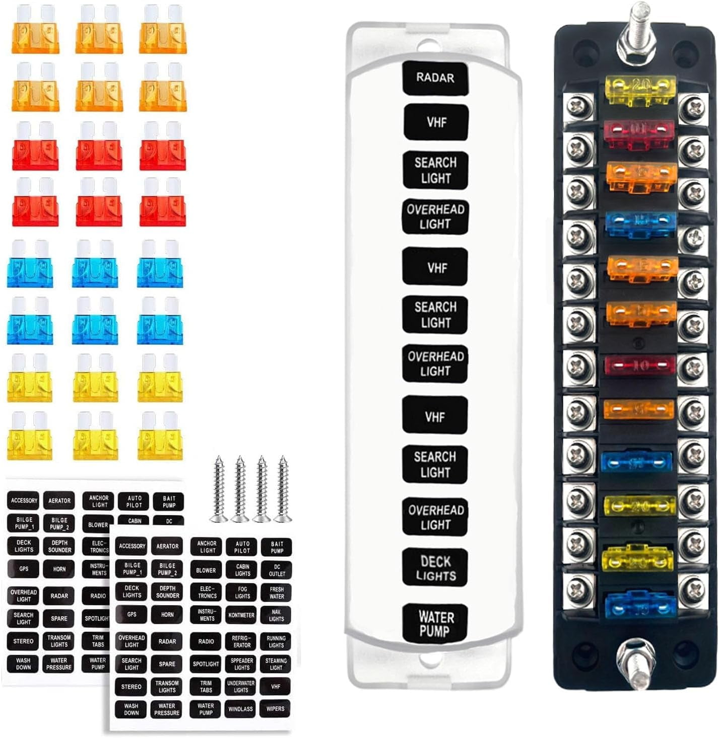 LOOKSEVEN 12 Way Fuse Block with Negative Bus 12V Blade Fuse Holder ATC ...
