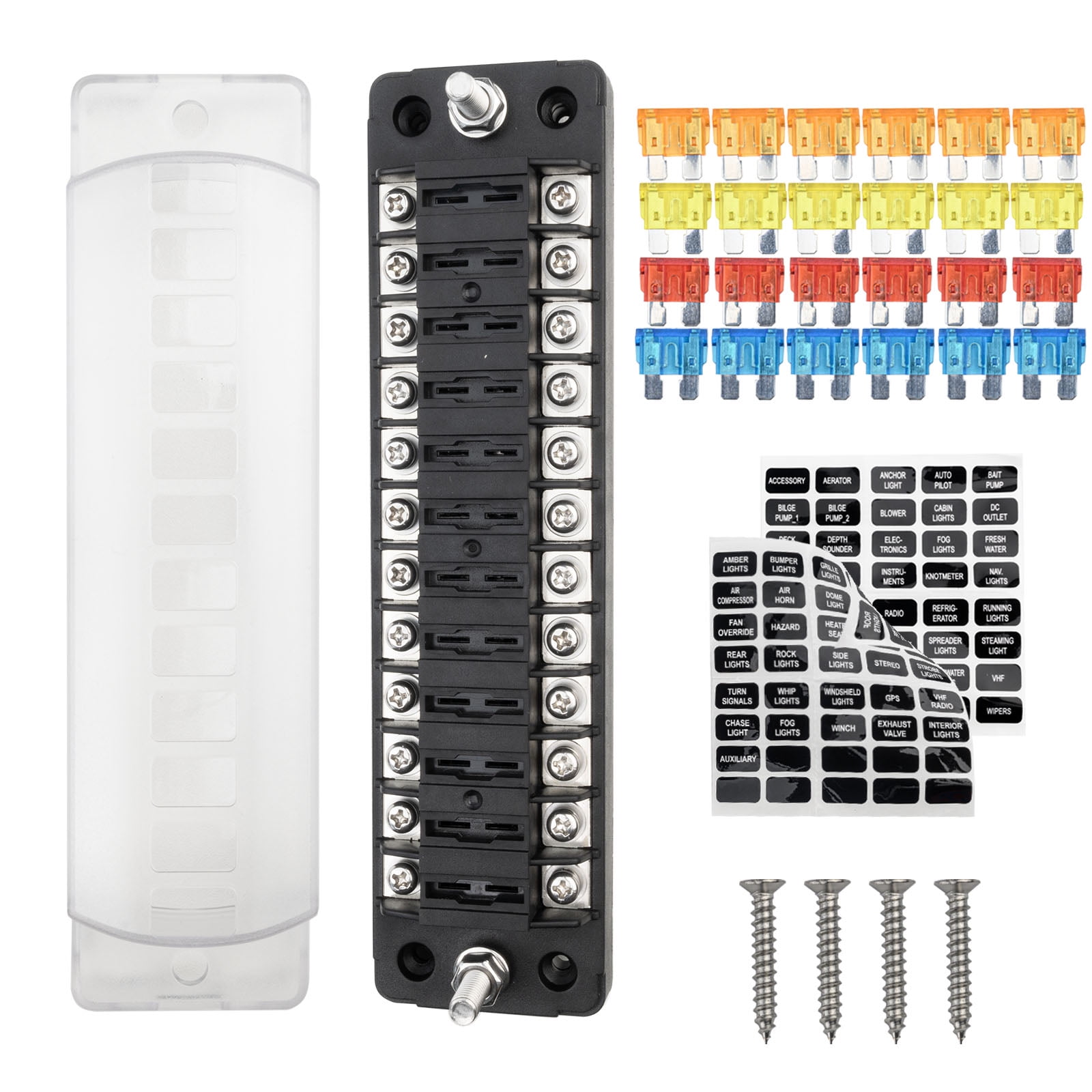 LOOKSEVEN 6 Way Fuse Block with Negative Bus 12V Blade Fuse Holder ATC ...