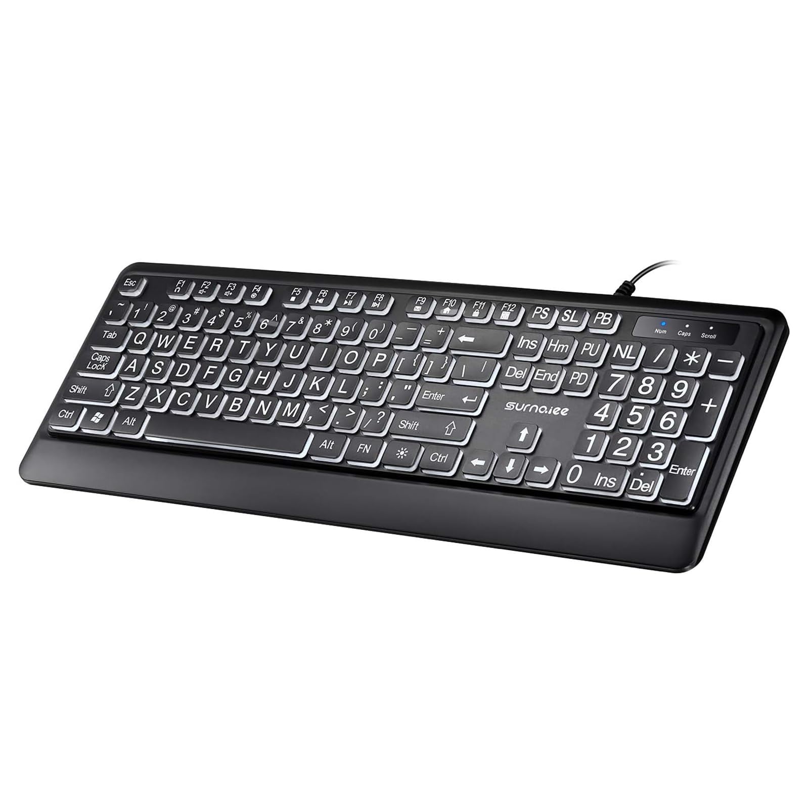 LOONASA Large Print Backlit Keyboard with Palm Rest, Quiet USB Wired ...