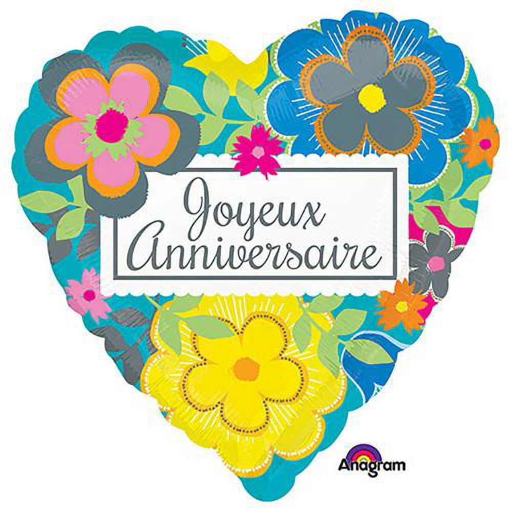 LOONBALLOON Anniversary Balloons, 18″ BRIGHT FLORAL JOYEUX ANNIVERSAIRE ...