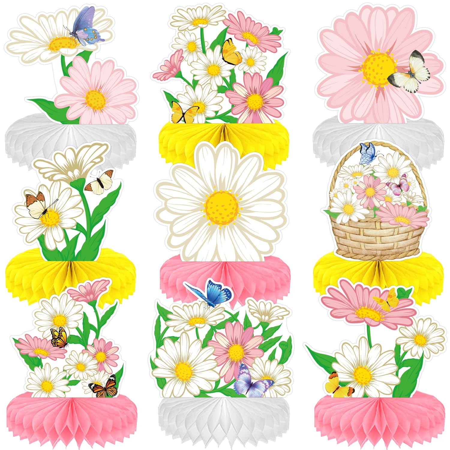 LOONELO Daisy Flower Butterfly Honeycomb Centerpieces, 9pcs 3D Daisy ...