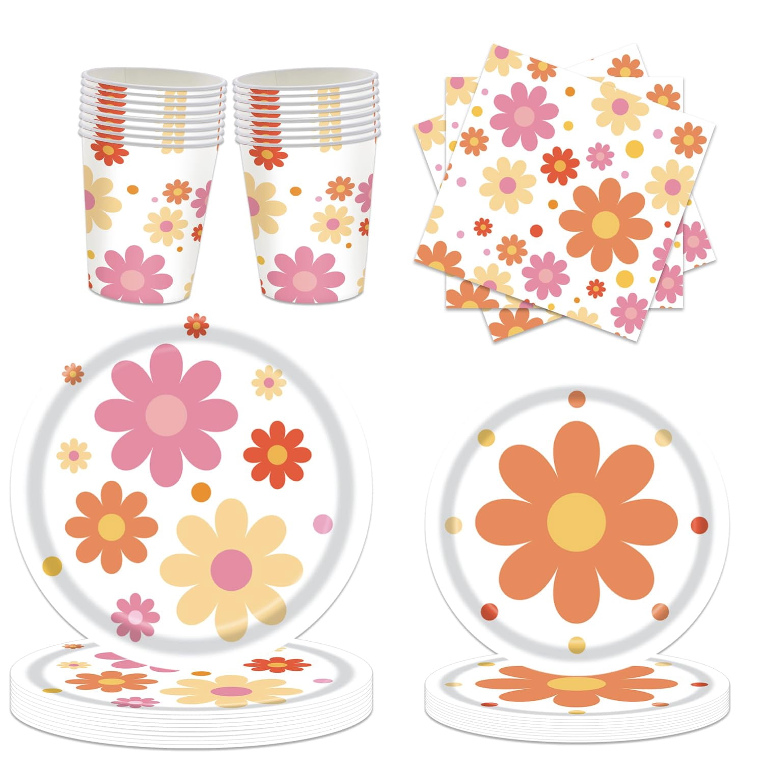 LOONELO Daisy Flower Party Tableware Set, 68pcs Daisy Flower Paper ...