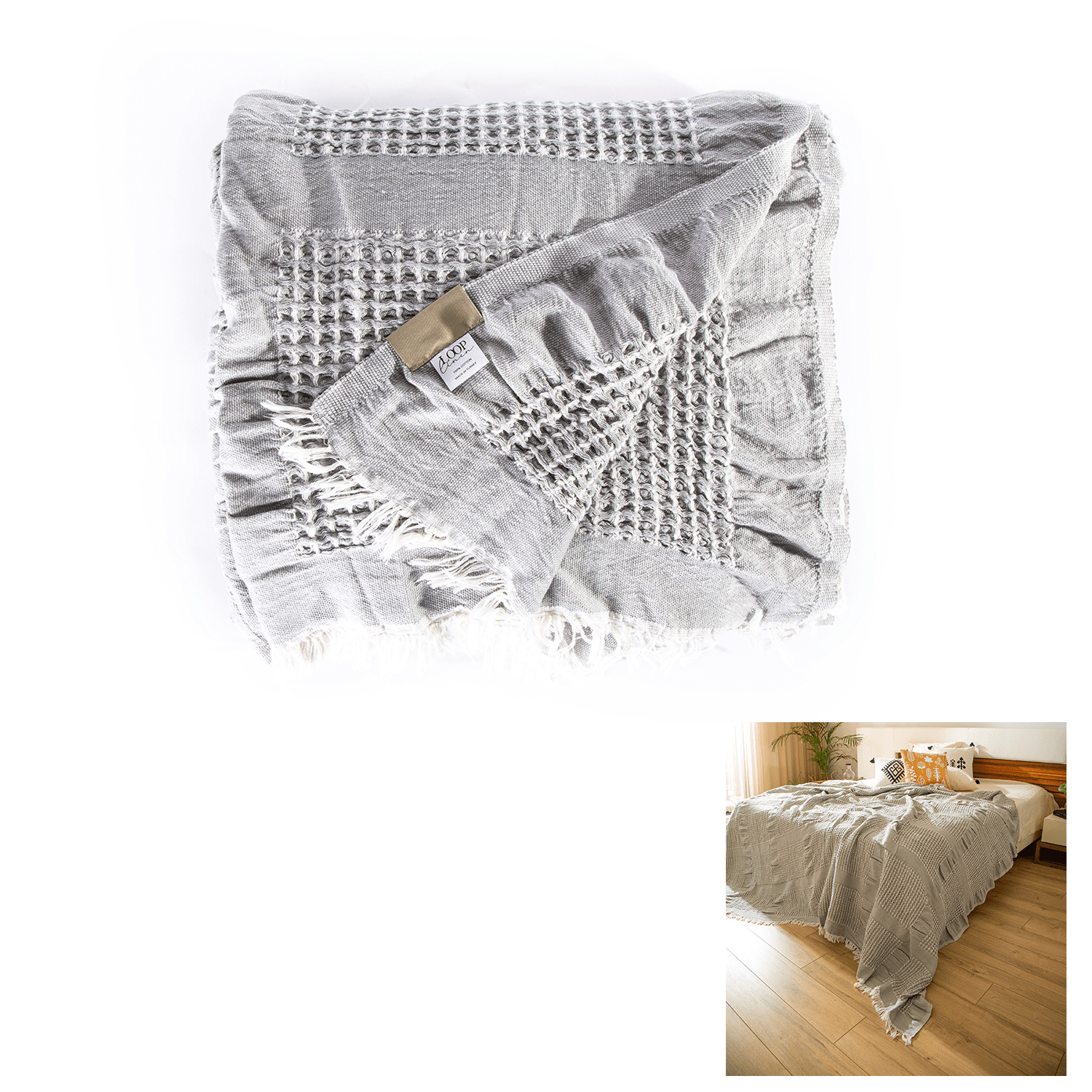 Loop Linen Waffle Cotton Bed Cover, Handwoven Blanket, Full Size ...