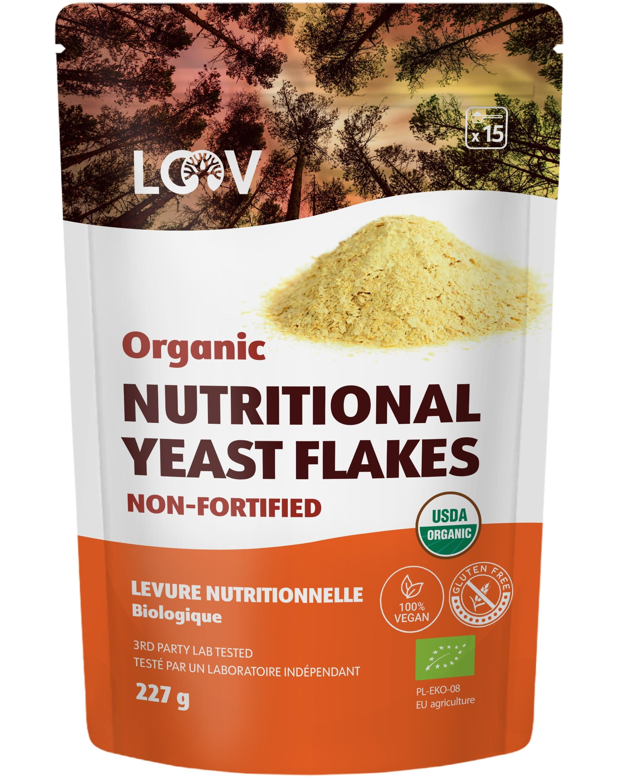 LOOV Organic Non-Fortified Nutritional DEF29 Yeast Flakes - Vegan, Non-GMO Unfortified Nooch ...