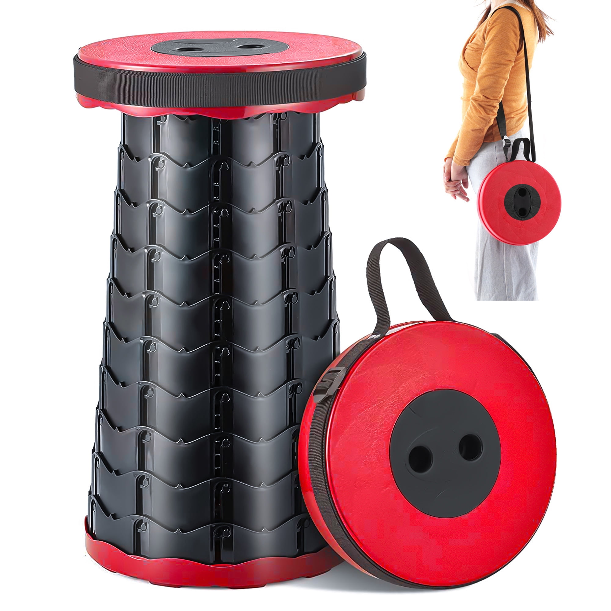 LOOVIU Portable Telescoping Stool, Foldable, Adjustable Height for ...