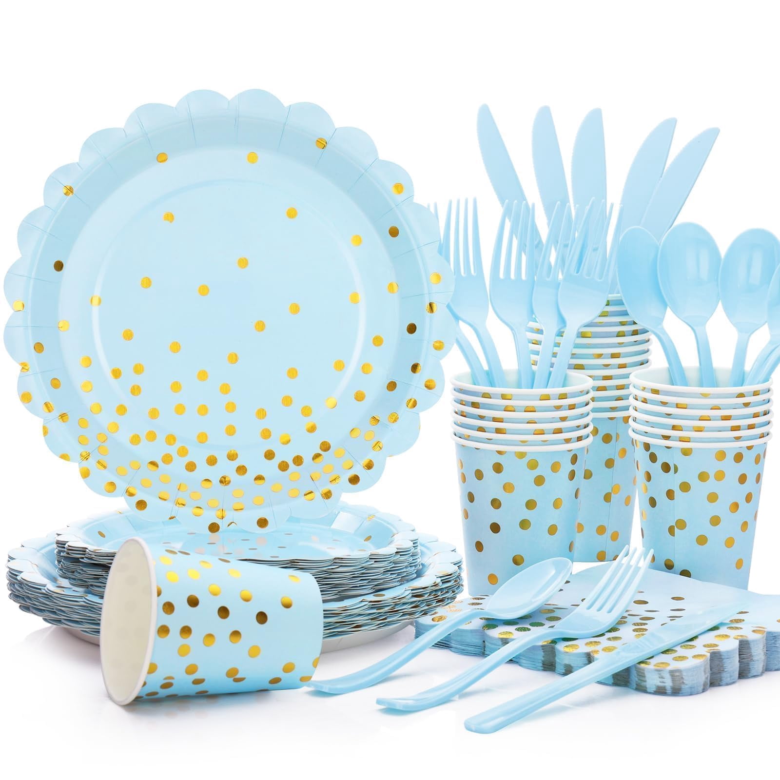 LOOWVY Blue and Gold IFF17 Party Decorations 175PCS Light Blue Paper ...