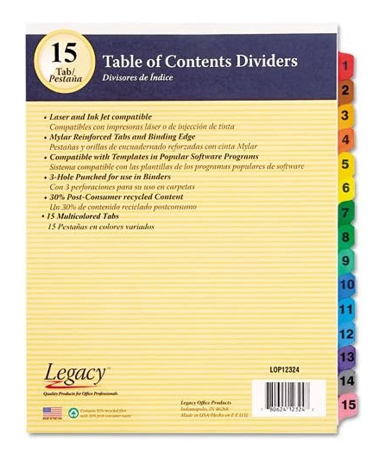 LOP Legacy 12324 - Printable Table of Contents Dividers, White, 15-Tab ...