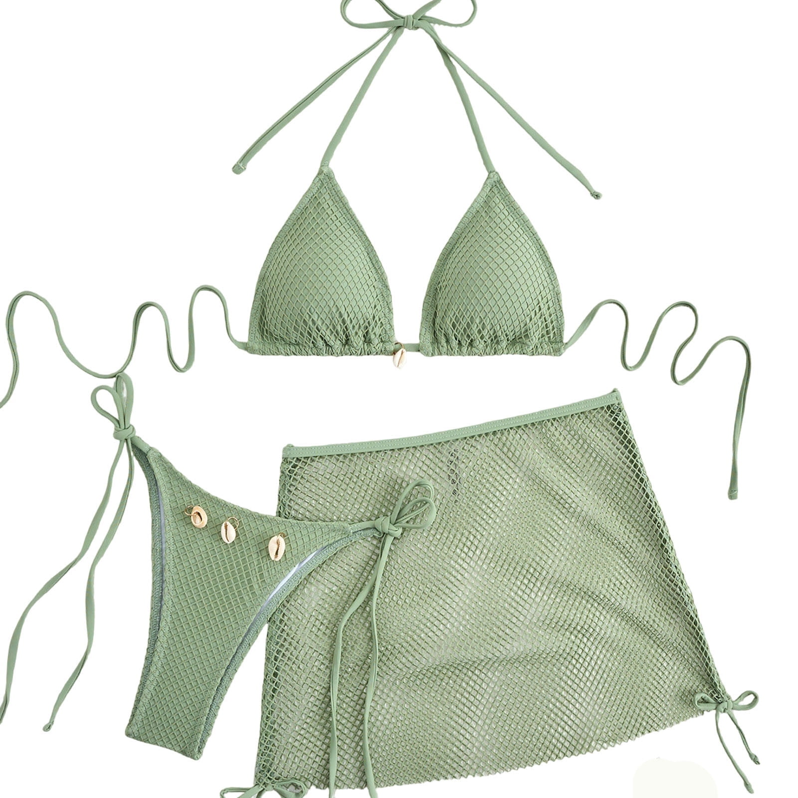 LOPECY-Sta Women's 3 Piece Swimsuit Fishnet Halter Triangle String ...