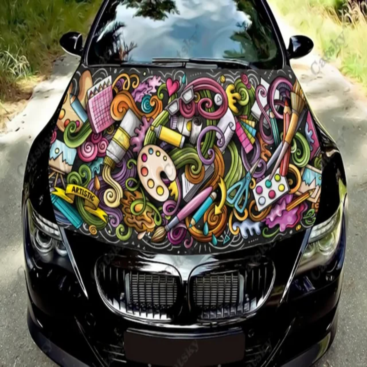 LOPNGLG Colorful Graffiti Art Car Hood Vinyl Stickers Wrap Vinyl Film ...