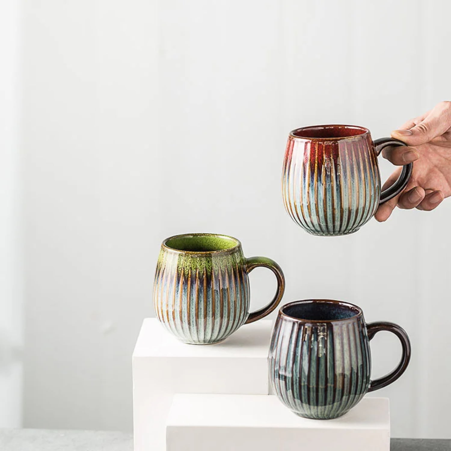 LOPNGLG Gradient Retro Ceramic Coffee Mug - 480ml Creative Japanese ...