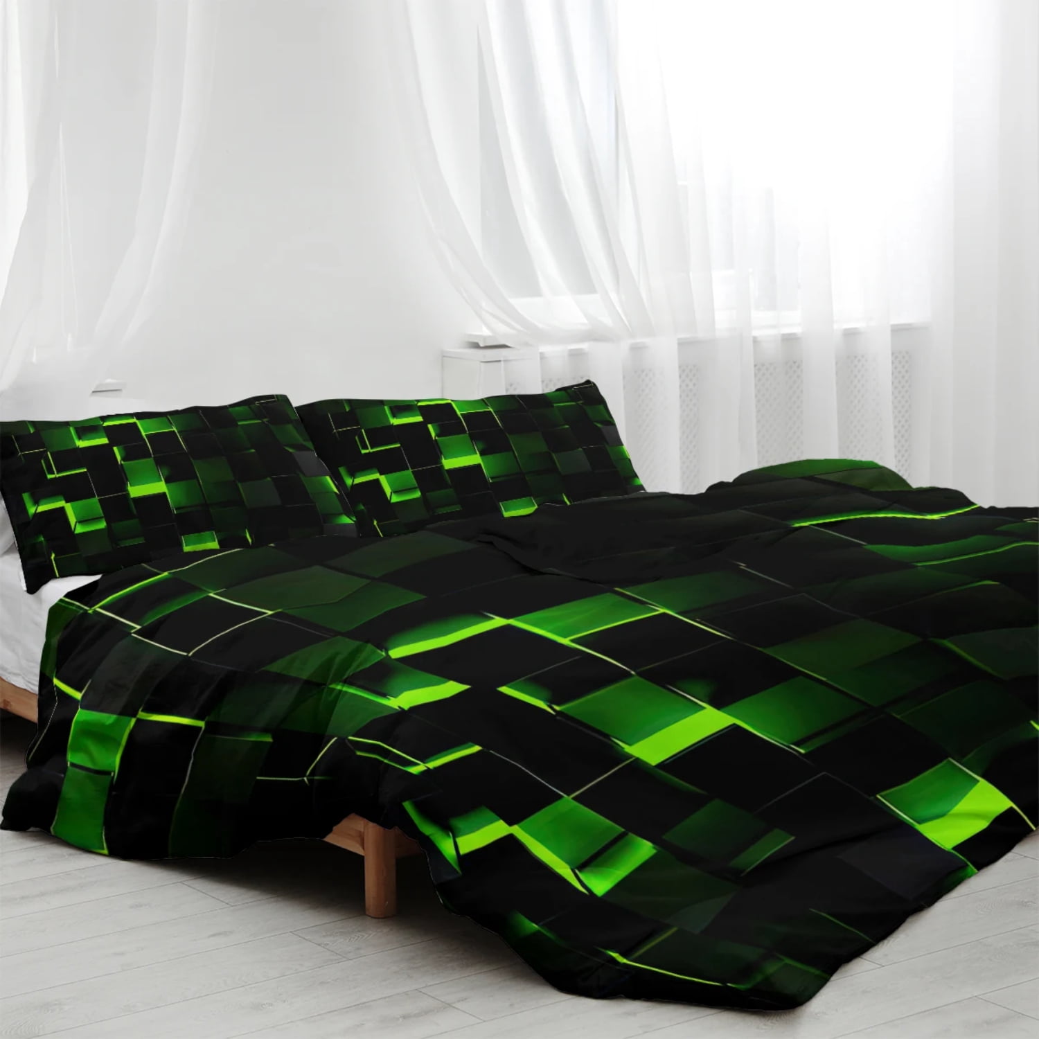 LOPNGLG Green Black Abstract Geometric Style Digital Dimensional Square ...