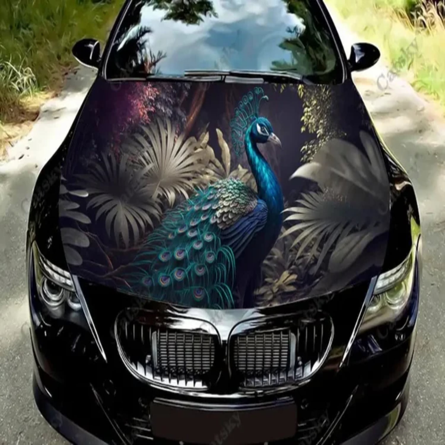 LOPNGLG Peacock With Blue Feathers Car Hood Vinyl Stickers Wrap Vinyl ...