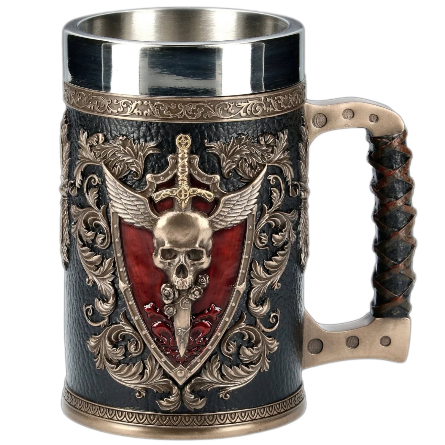 LOPNGLG Winged Shield Skull Crest Stainless Steel Resin 3D Beer Mugs ...