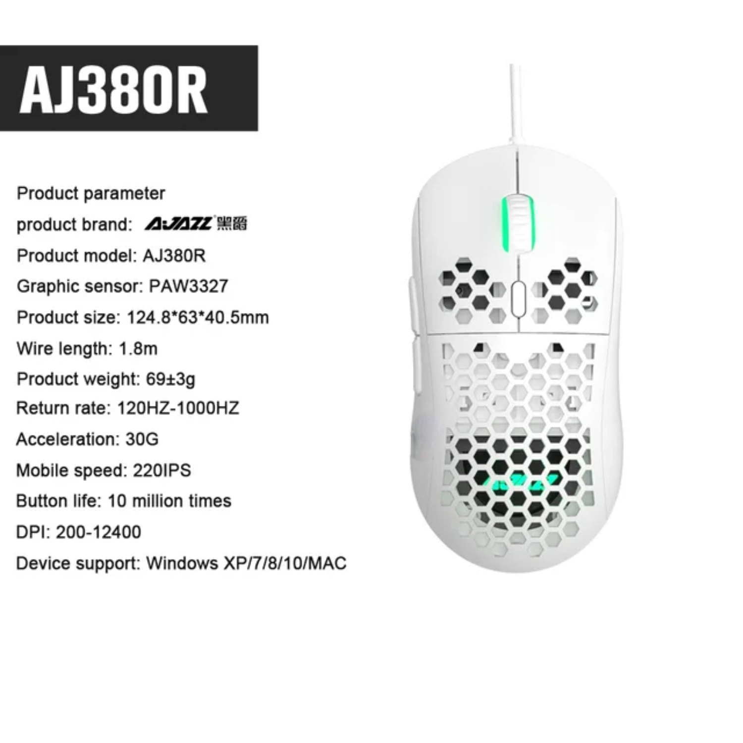 LOPNGLNG 16000 DPI 69G Lightweight Honeycomb Shell Professional RGB ...