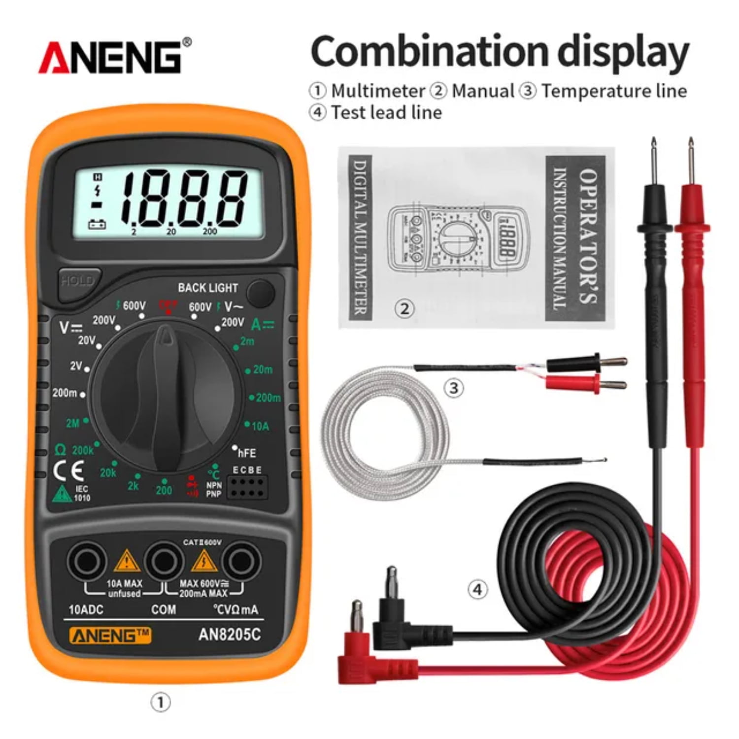 LOPNGLNG AN8205C Digital Multimeter AC/DC Ammeter Volt Ohm Multimetro ...
