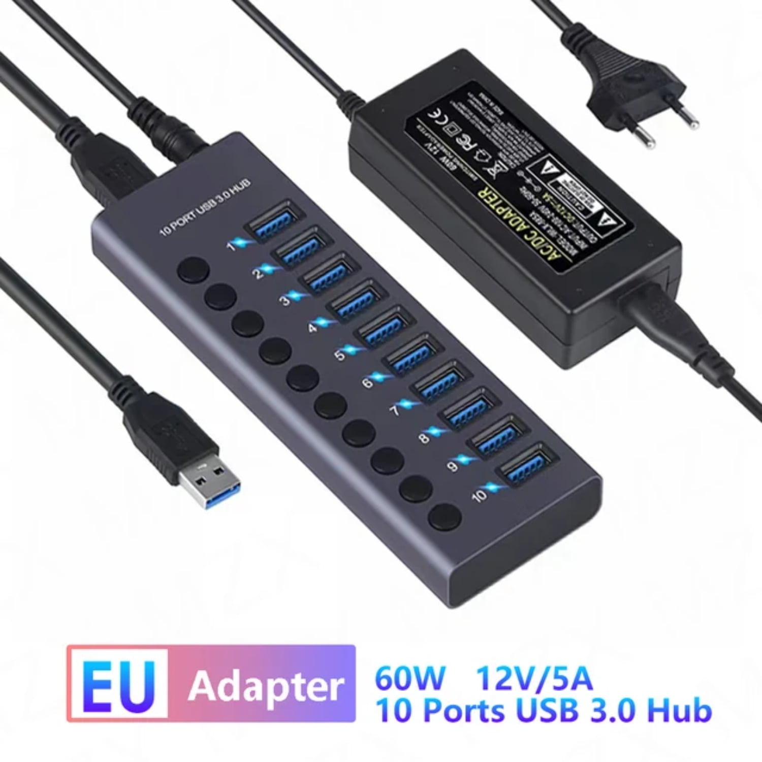 LOPNGLS 10 7 4 Port USB 3.0 Hub Aluminum Multi Splitter Quick PD ...
