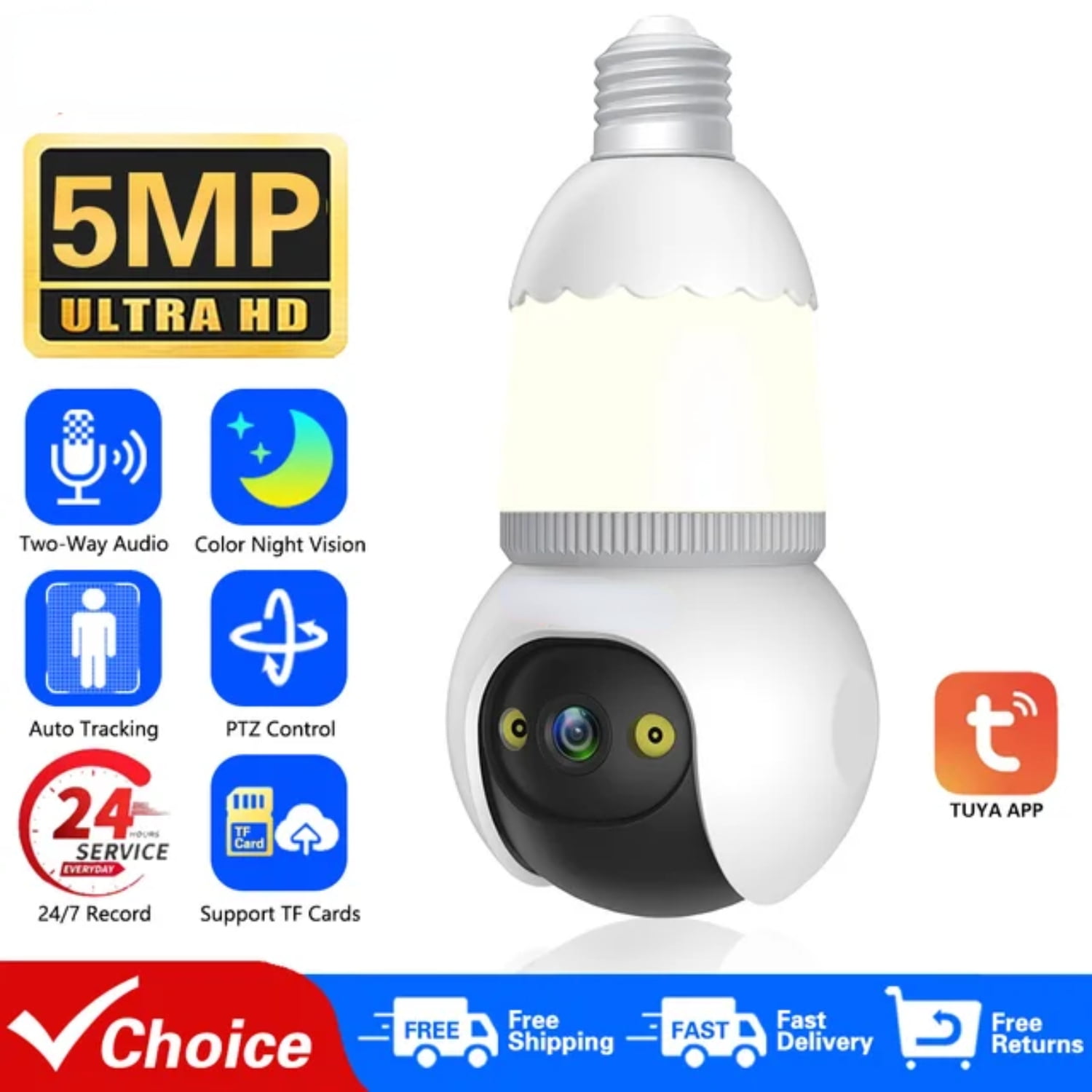 LOPNGLS 5MP WiFi Bulb&Camera 2 in 1 Video Surveillance Indoor Security ...