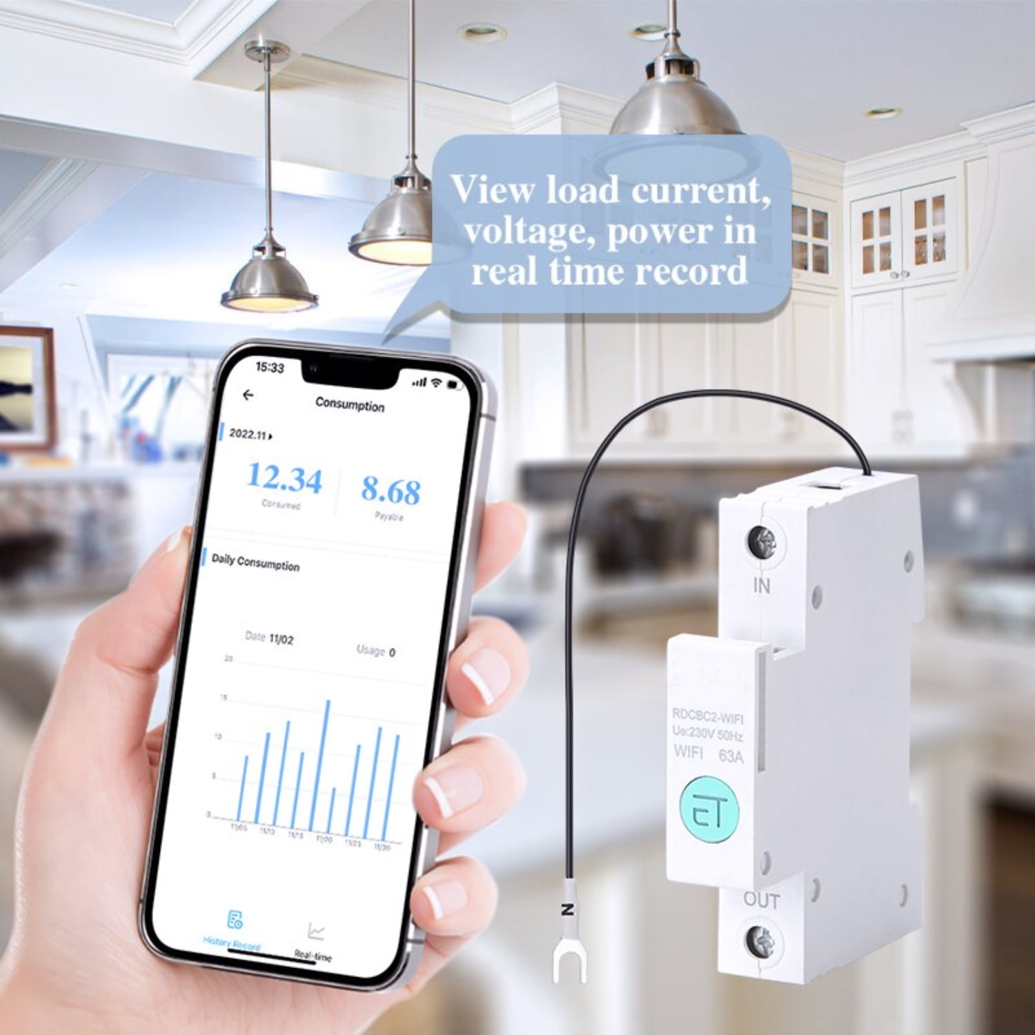 LOPNGLS 63A WiFi Smart Circuit Breaker 1P With Metering Din Rail Timer ...