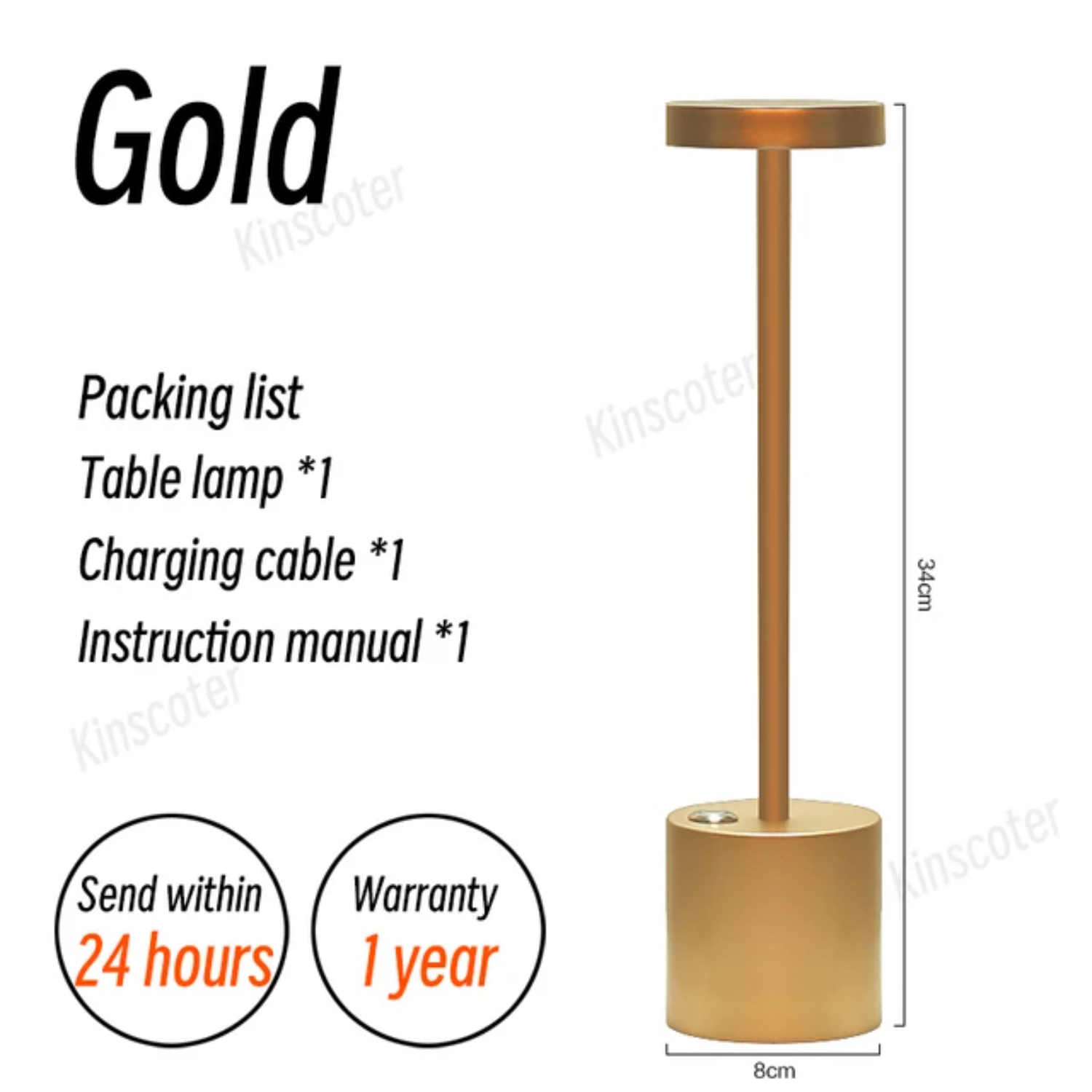 LOPNGLS Cordless Rechargeable Gold LED Night Light Table Lamp Modern ...