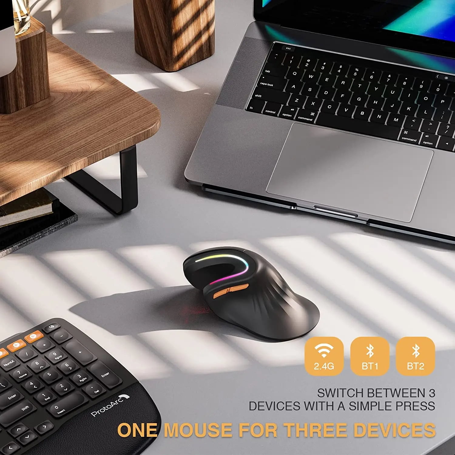 LOPNGLS Ergonomic Wireless RGB Bluetooth Vertical Mouse for Computer ...
