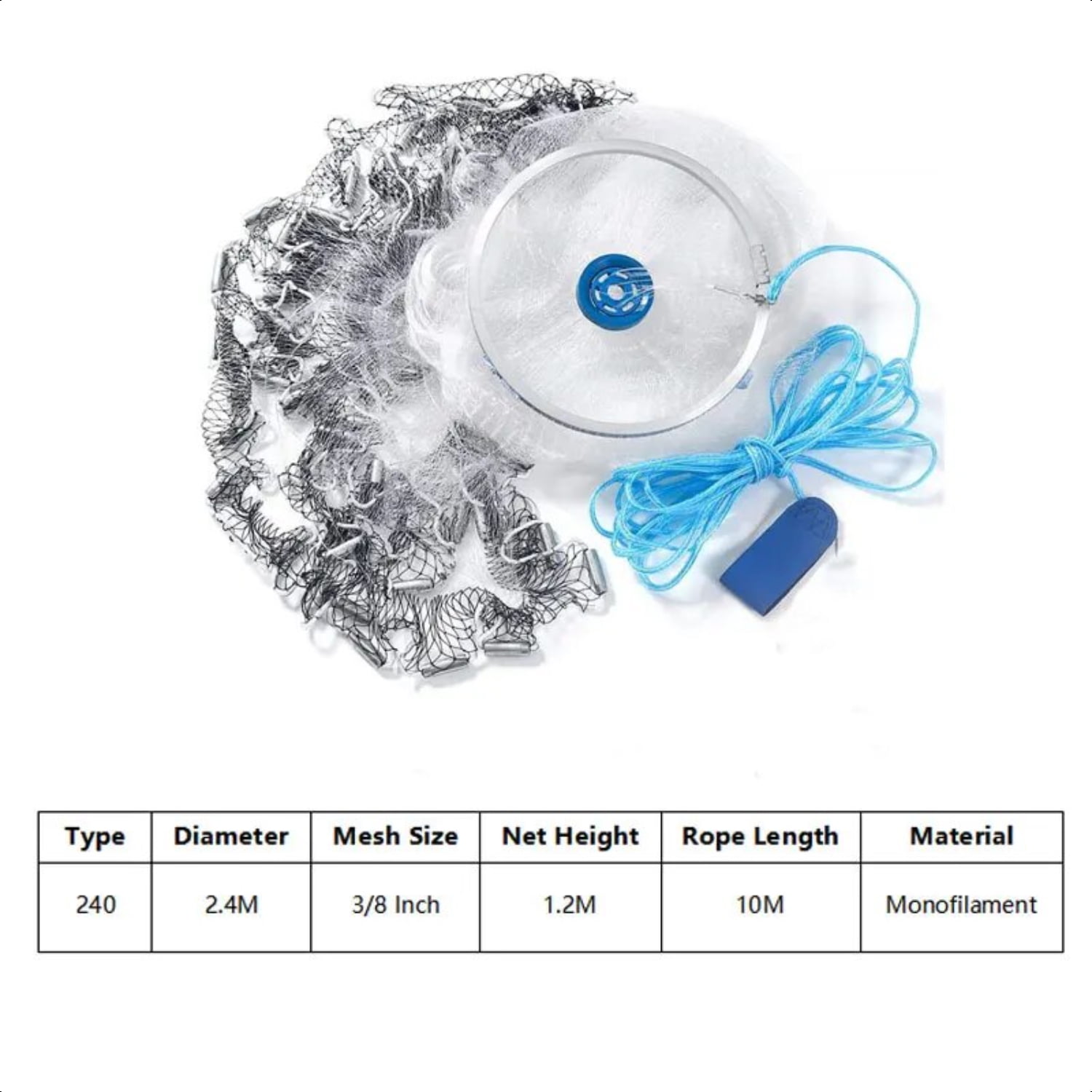 LOPNGLS Fishing Cast Nets With Sinker 2.4m Radius Hand-Throwing Fishing ...