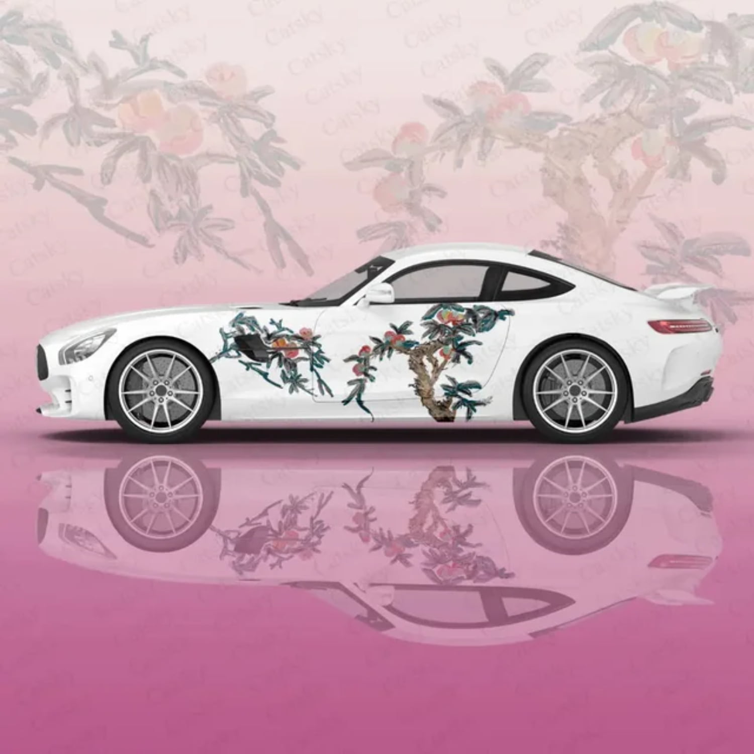 LOPNGLS Ink Peach Tree Car Hood Bonnet Vinyl Decals Protect Door Side ...