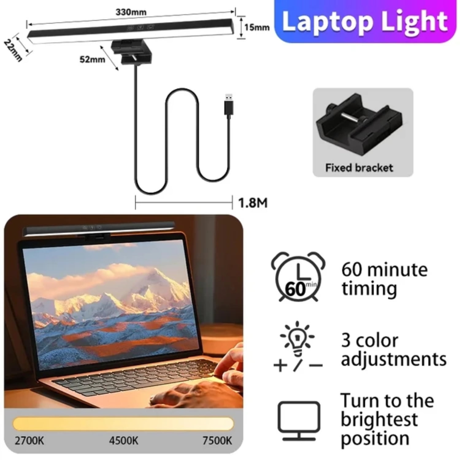 LOPNGLS LED Monitor Lights Computer Lamps Backlight Stepless Dimming PC ...