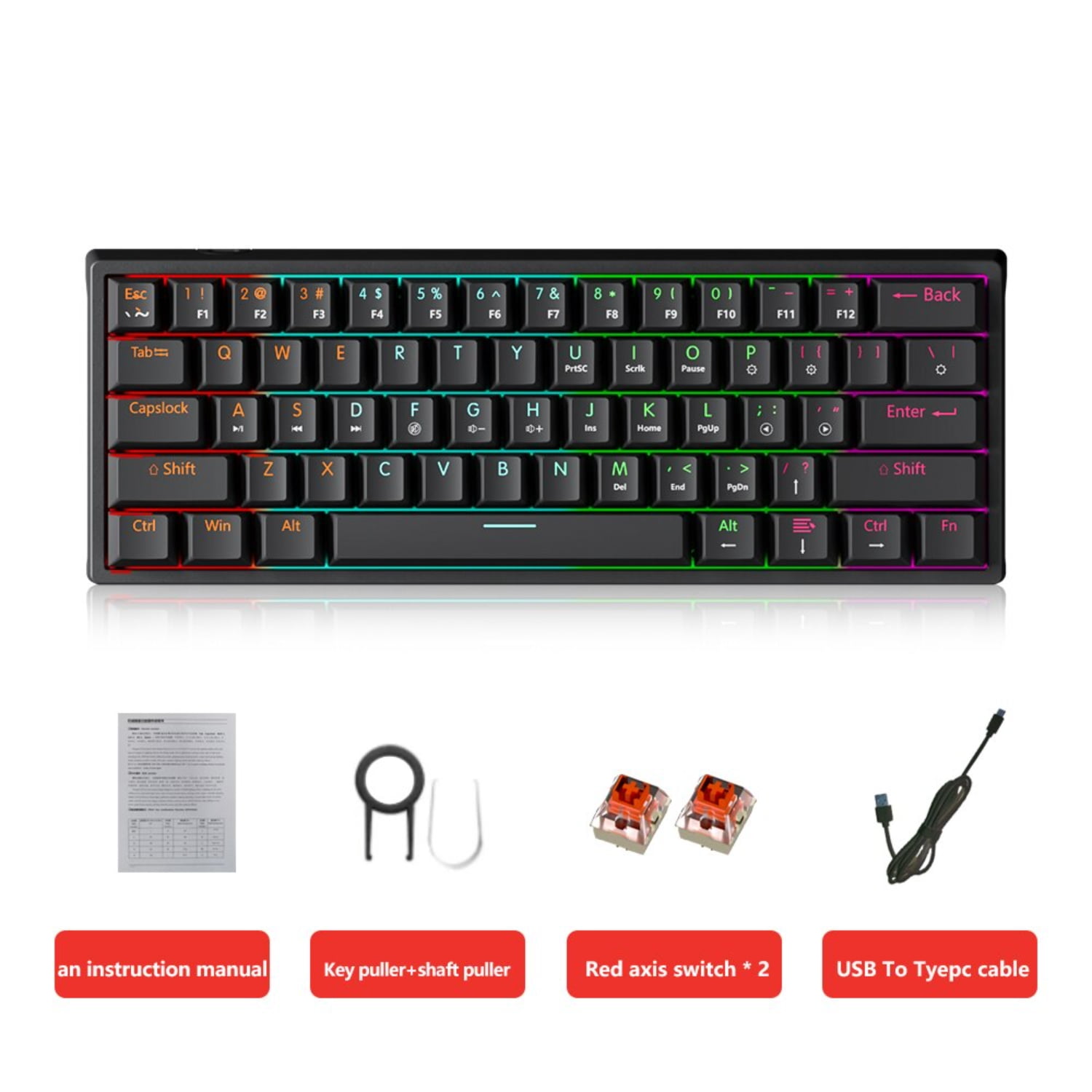 LOPNGLS MK61 USB Gaming Mechanical Keyboard Red 61 Keys Wired ...