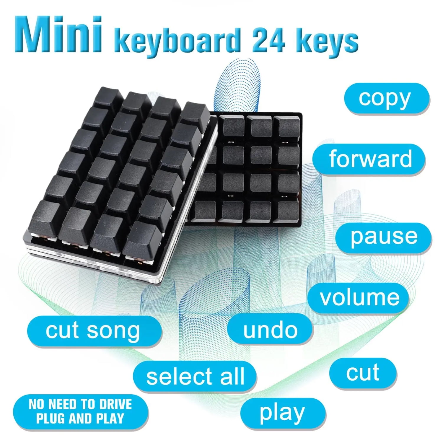 LOPNGLS Mini Black 24 Keys Custom Mechanical Keyboard 16 Keys ...