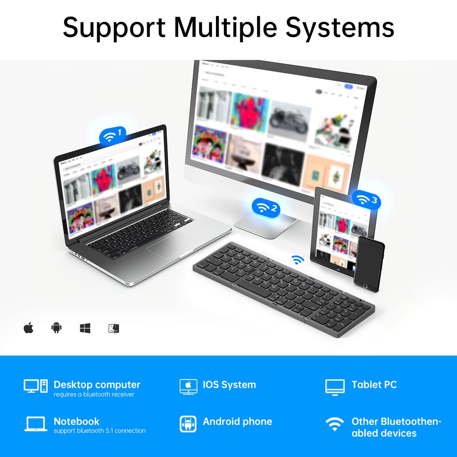 LOPNGLS Mini Portable Folding Keyboard Thin Wireless BT Number Keypad ...