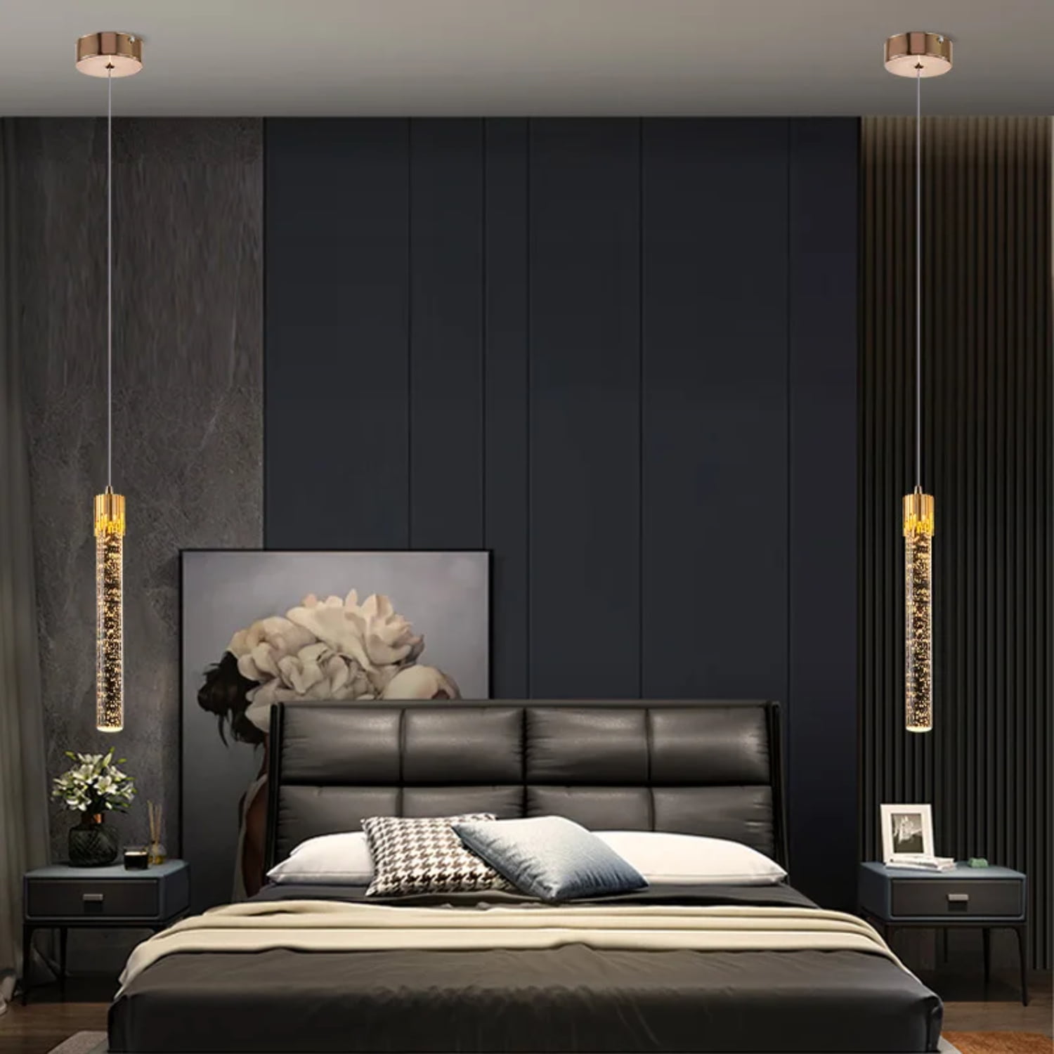 LOPNGLS Modern Crystal Pendant Light Nordic Hanging Lamp Bedroom ...