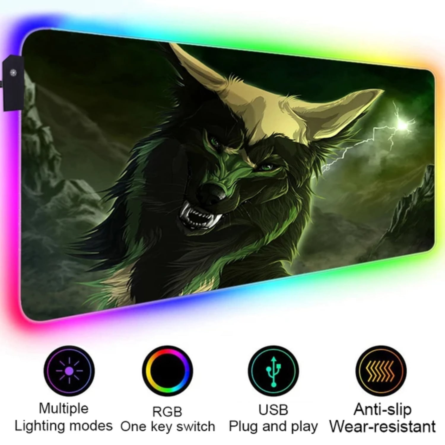 LOPNGLS RGB Mouse Pad Gamer Mats Animal Wolf Mousepad XXL Gaming ...