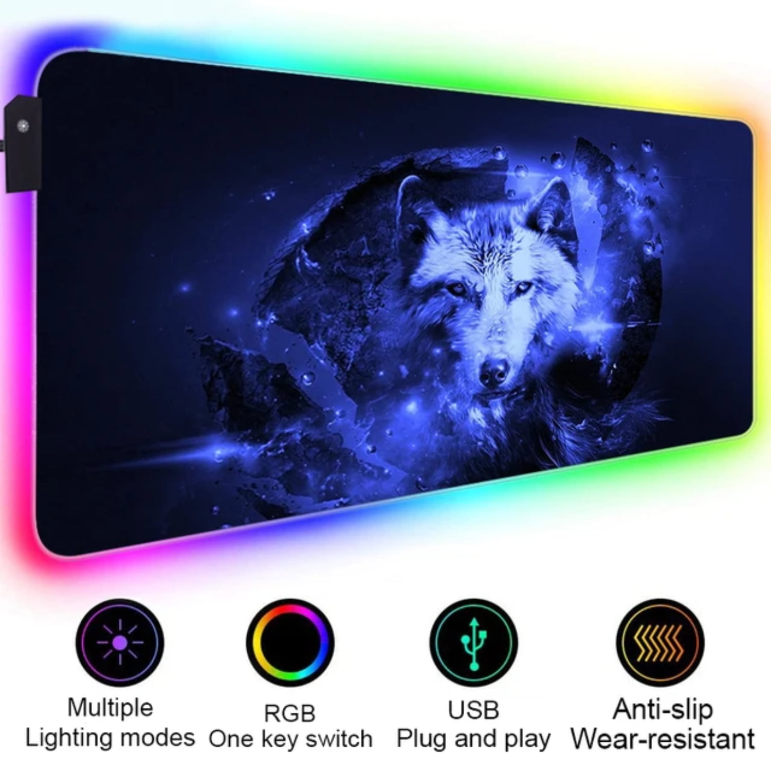 LOPNGLS RGB Mouse Pad Gamer Mats Animal Wolf Mousepad XXL Gaming ...