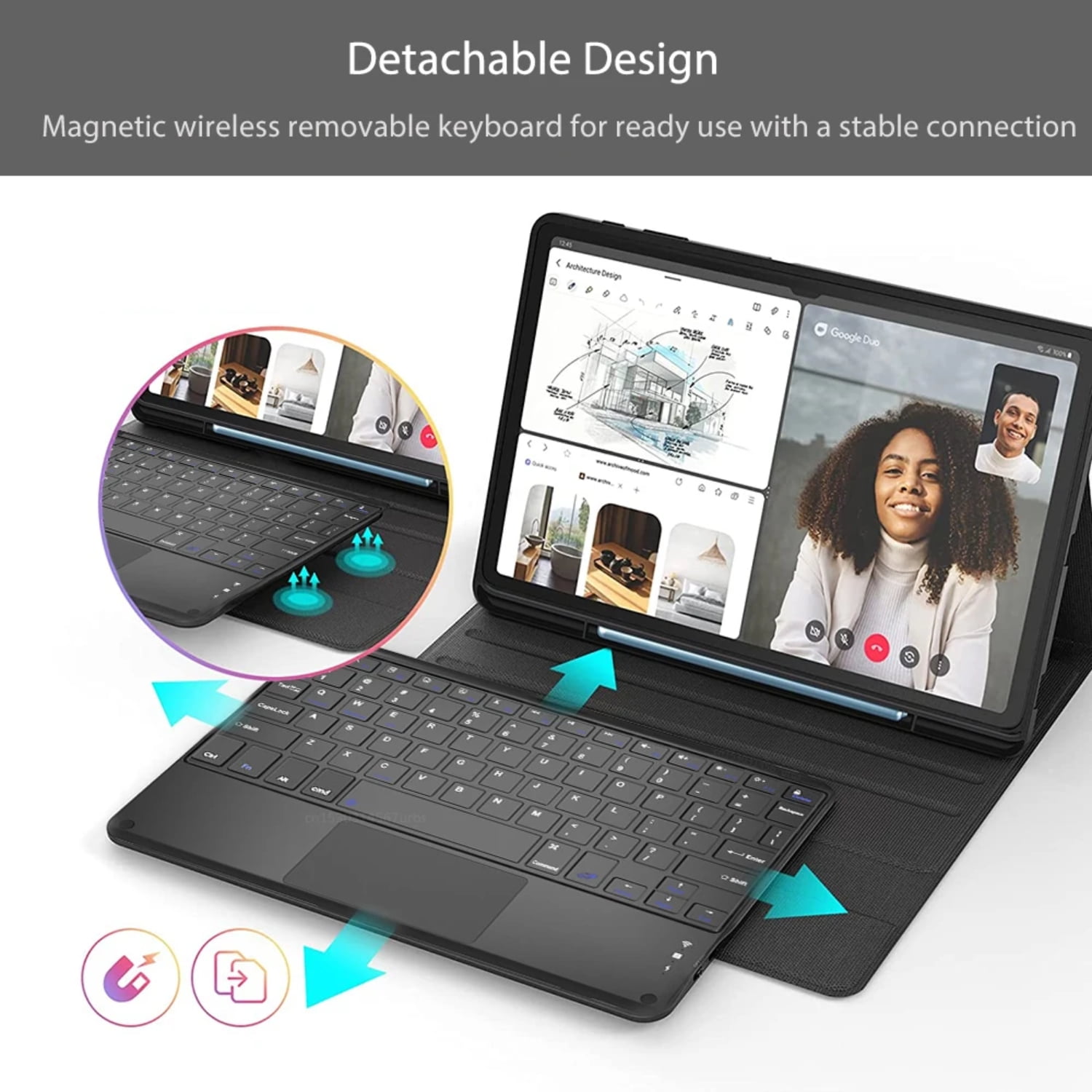LOPNGLS Stylish Wireless Bluetooth Keyboard Cover for S8 Plus Ultra ...