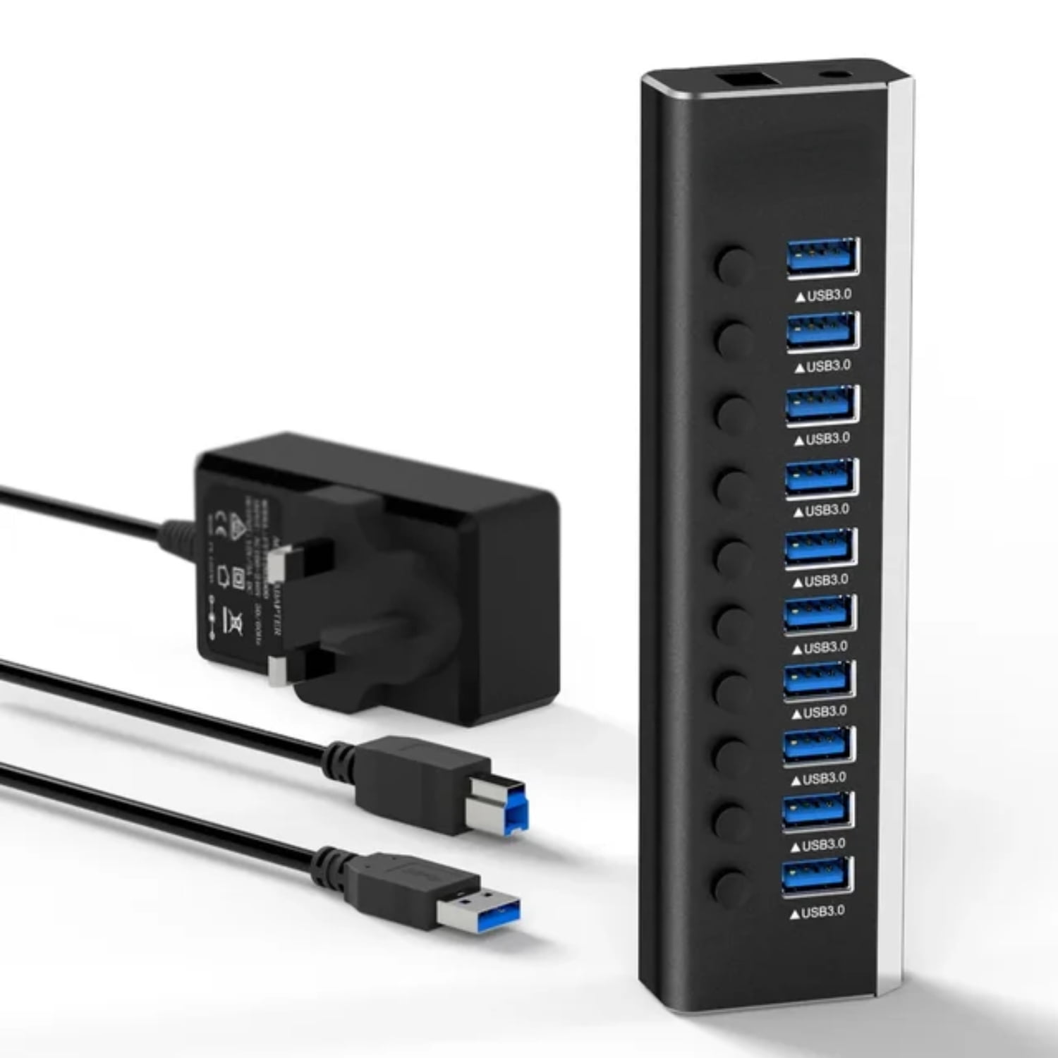 LOPNGLS USB Hub 10 Port 5Gbps USB 3.0 Data Hubs with 36W 12V/3A Power ...