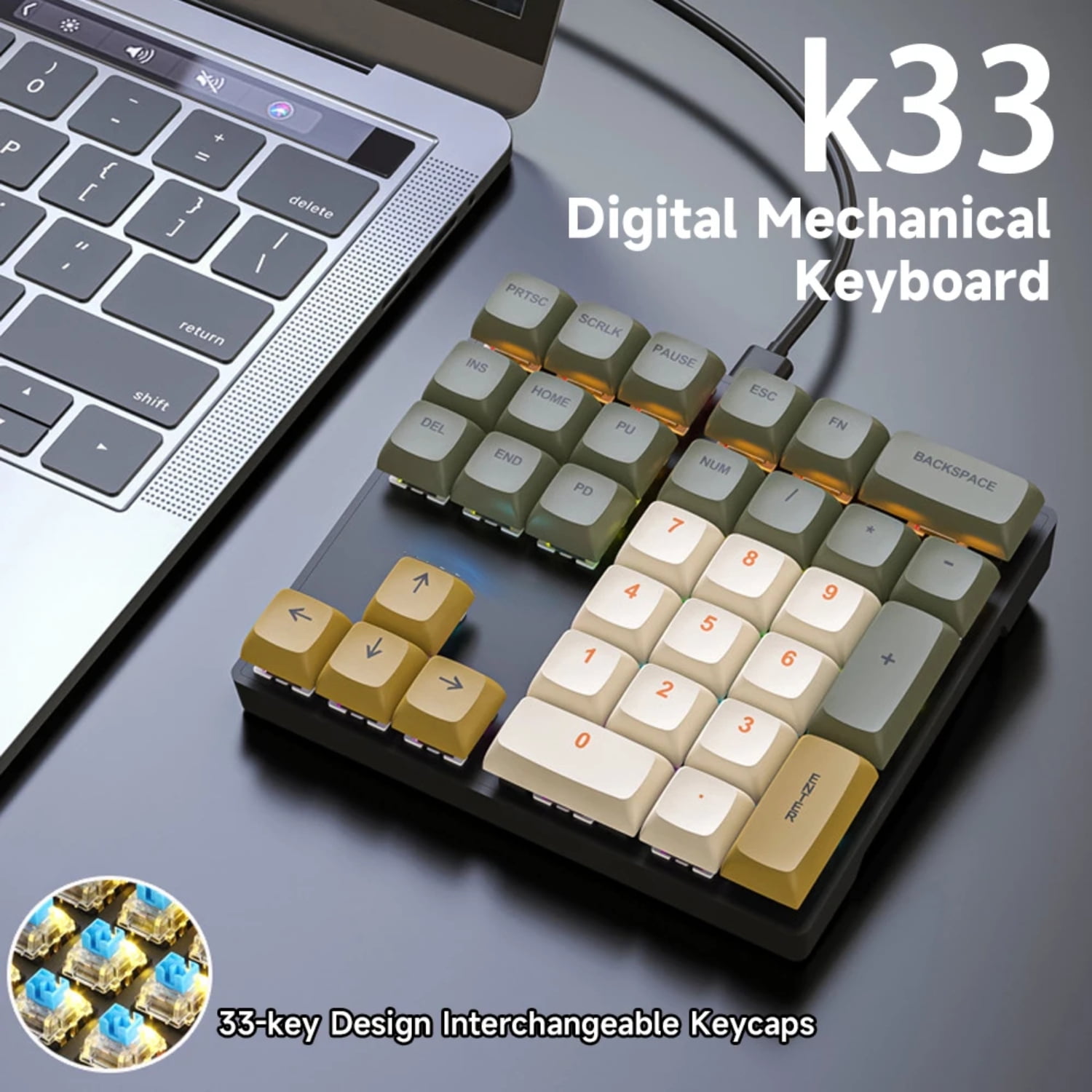 LOPNGLS USB Type-C 33 Keys Wired RGB Mechanical Keyboard Red Axis ...