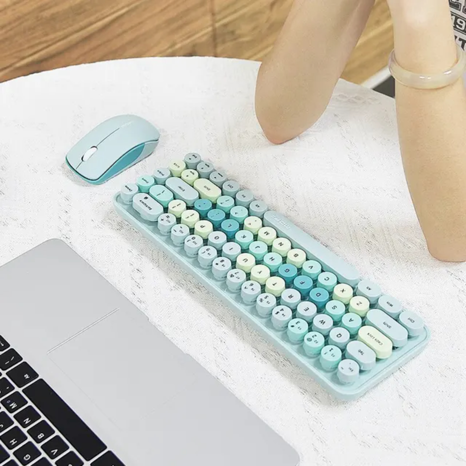 LOPNGLS Wireless Keyboard and Mouse Cute Colorful 68 Round Keycap Compact Keyboard Computer ...