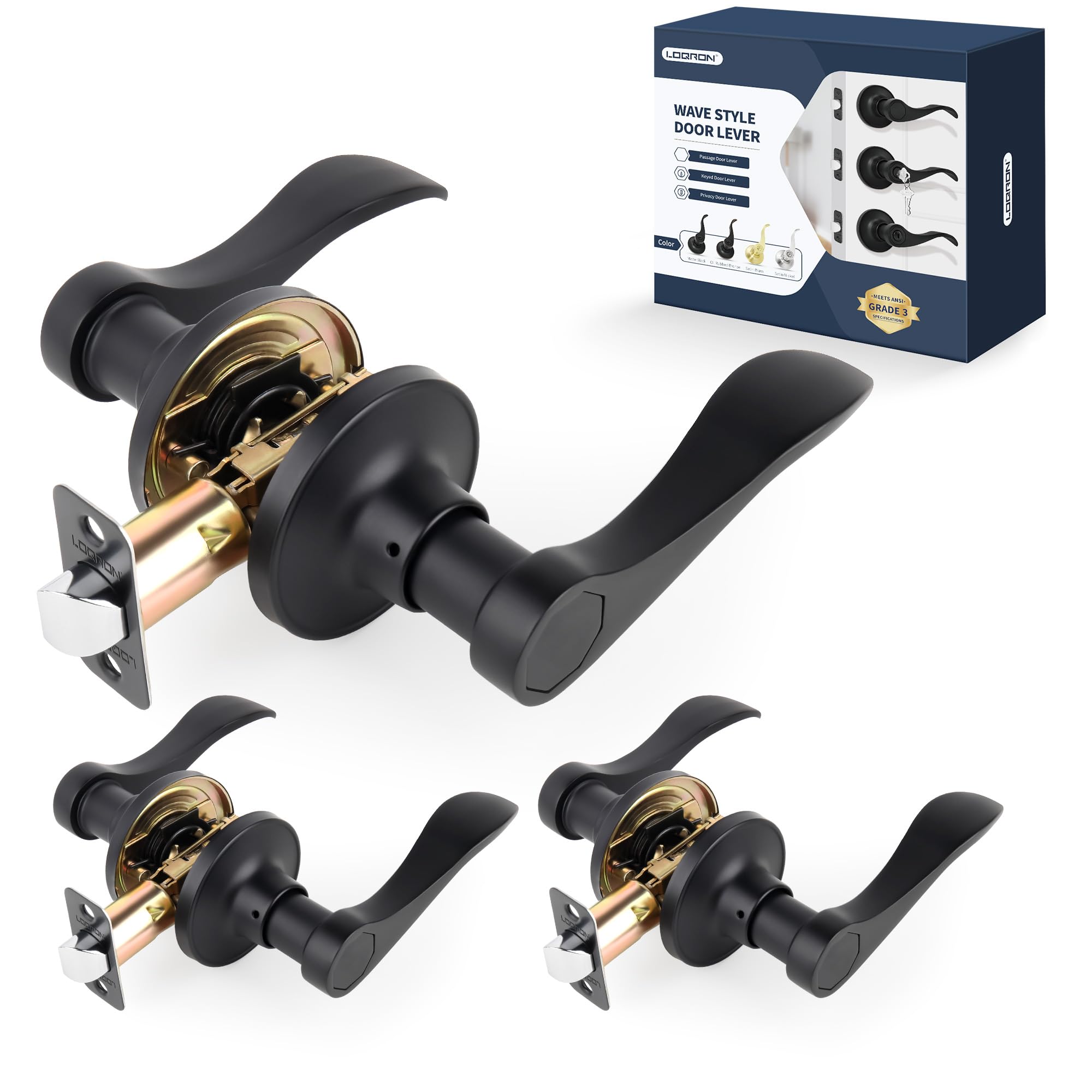 LOQRON Wave Style Door Lever Passage Door Handle, 3 Pack Wholesale ...