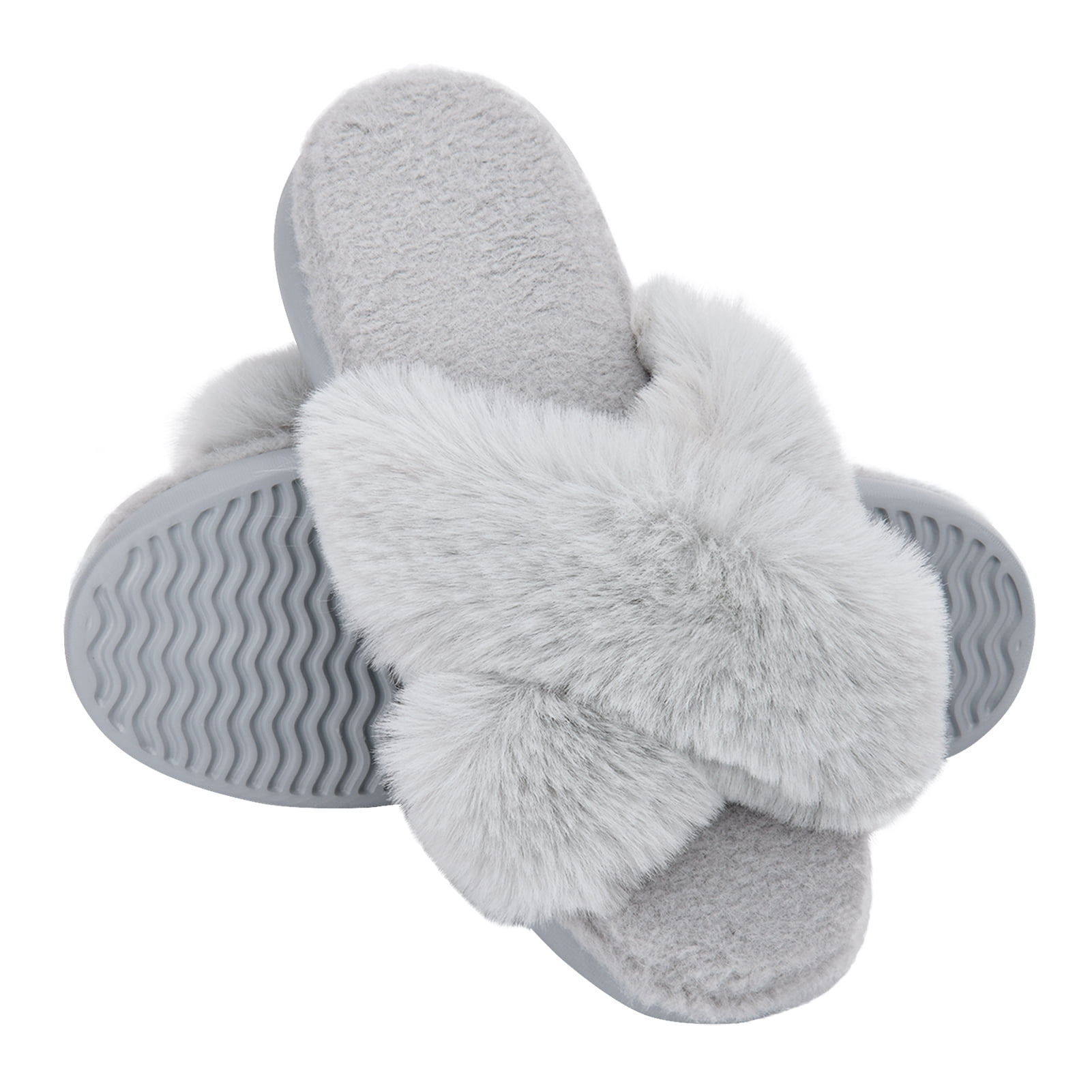 LORDFON Women's Indoor Lightweight Soft & Warm Support Slippers, Fuzzy Furry Cross Band Memory ...