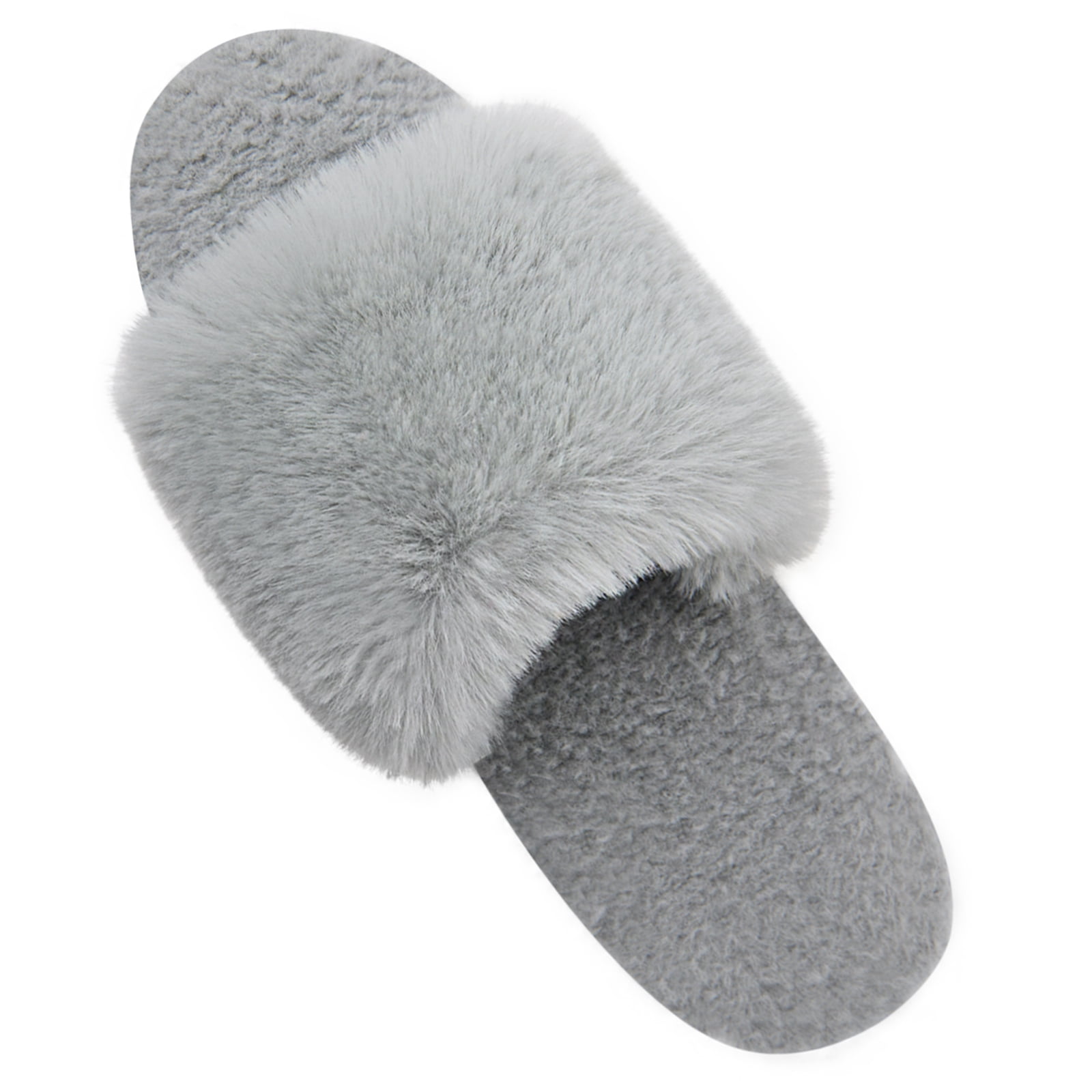 LORDFON Fuzzy Open Toe Slippers for Women Fluffy Furry Plush Memory Foam Bedroom Womens House ...
